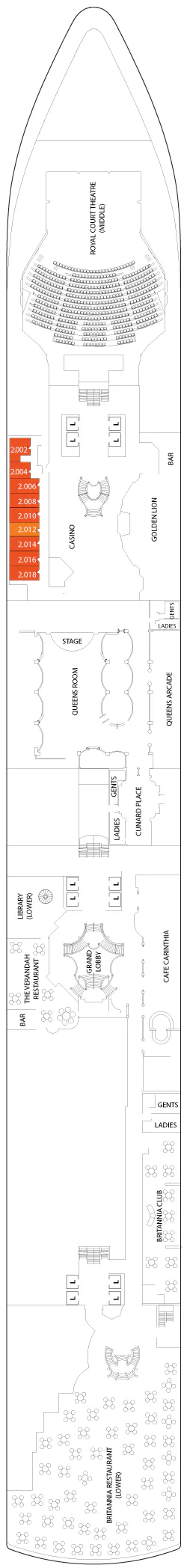 Queen Elizabeth Deck Plans - Layout & Maps of the Queen Elizabeth